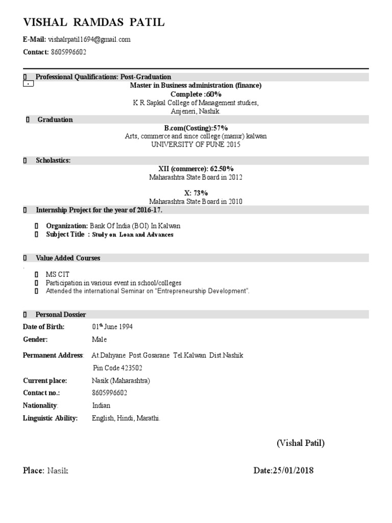 Vishal Ramdas Patil: Complete:60% | PDF