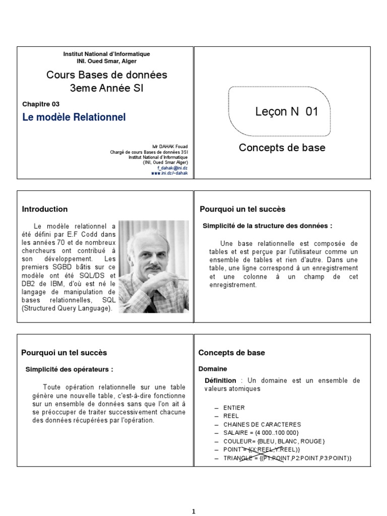 Concepts du Modèle Relationnel | PDF | Modèle relationnel | Base de ...
