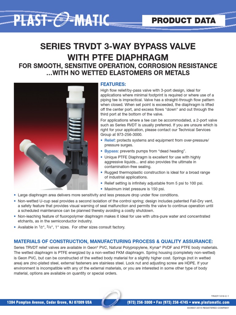 Series TRVDT 3-Way Bypass Valve With Ptfe Diaphragm: Product Data | PDF ...