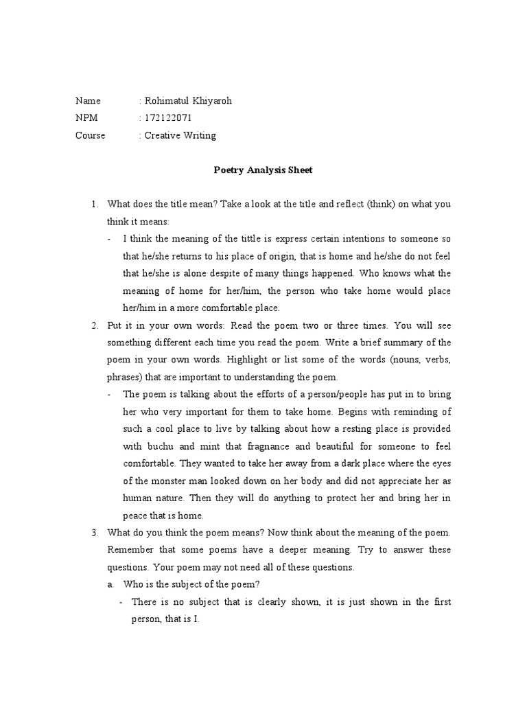 Poetry Analysis Sheet | Download Free PDF | Poetry