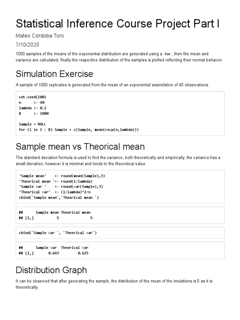 Statistical Inference Course Project Part I | PDF