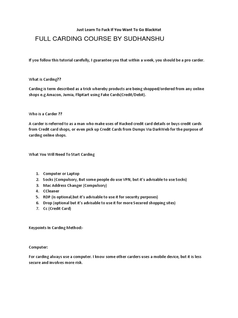 An Instruction Manual for Beginner Credit Card Fraud: A Guide to ...