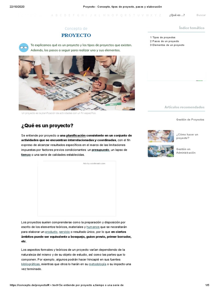 Proyecto - Concepto, Tipos de Proyecto, Pasos y Elaboración | PDF ...