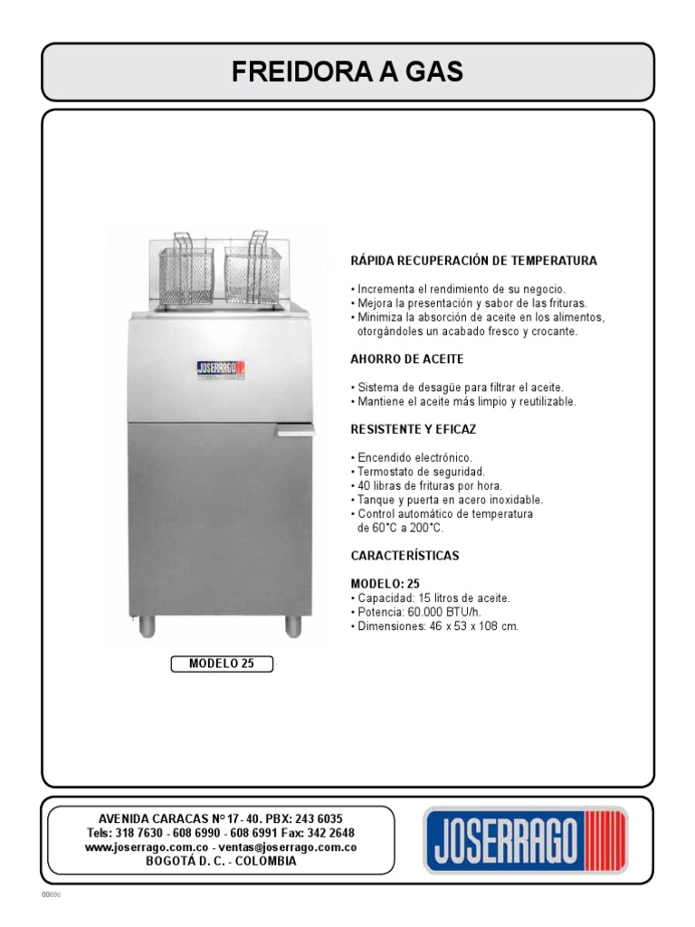 Freidora a Gas Modelo 25: Características y Ventajas | PDF