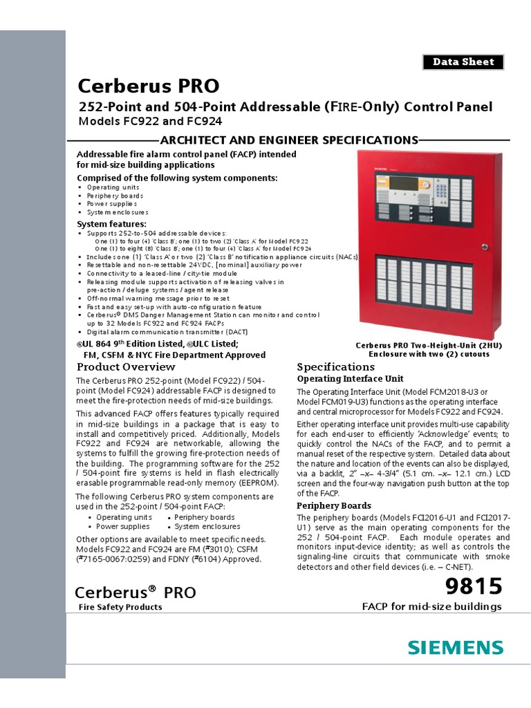 Cerberus PRO: 252-Point and 504-Point Addressable Control Panel | PDF | Computer Engineering ...