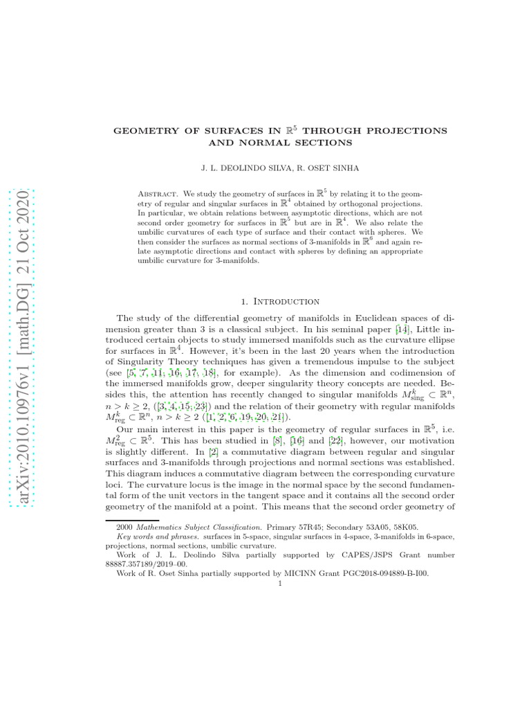 Geometry of Surfaces in R5 Through Projections and Normal Sections ...