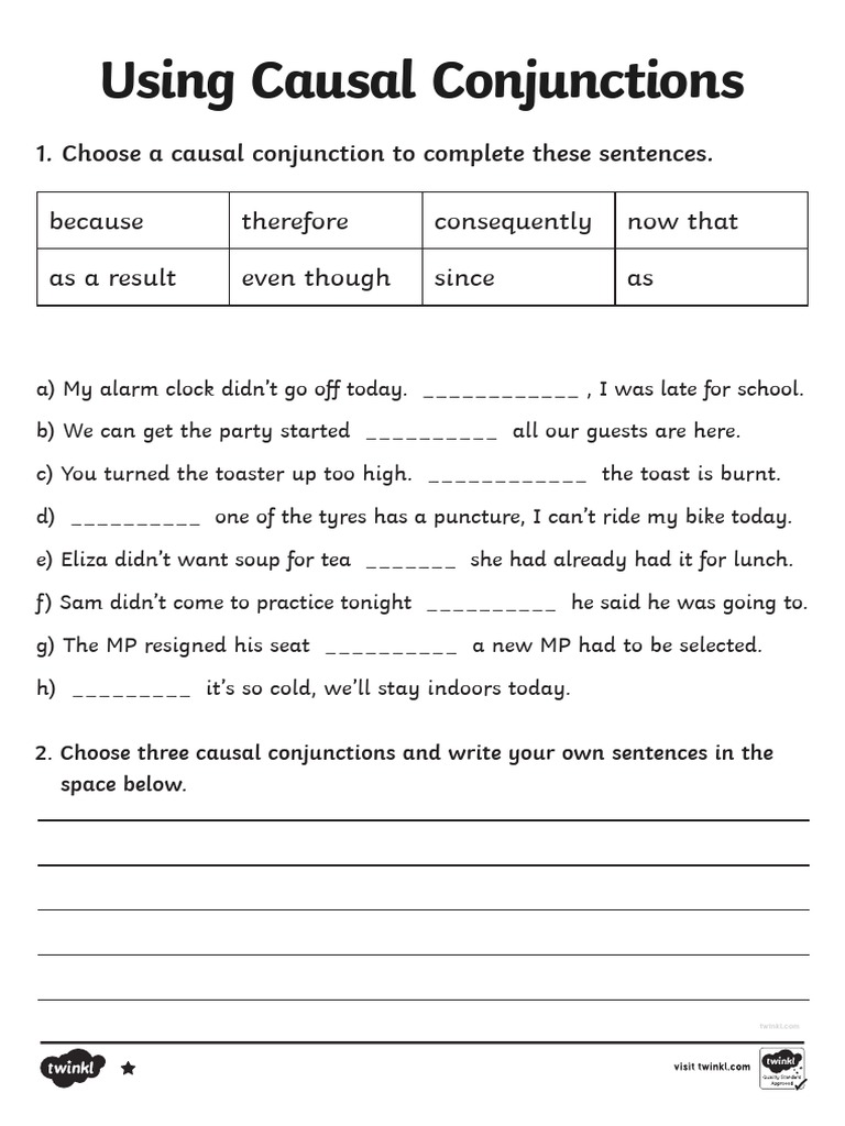Causal Conjunctions Activity Sheet | PDF