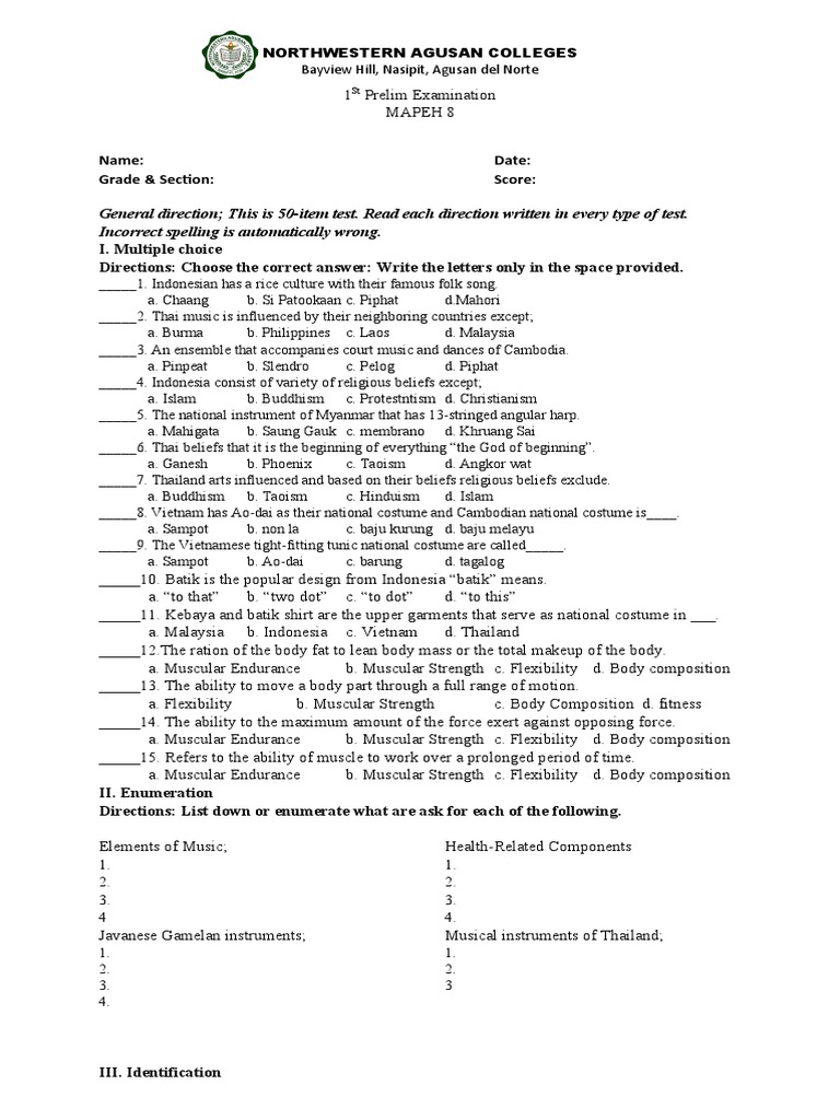 Name: Date: Grade & Section: Score | PDF | Flexibility (Anatomy) | Cambodia