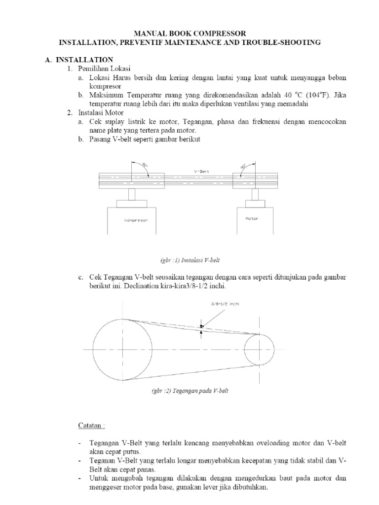 MANUAL BOOK COMPRESSOR INSTALLATION, PREVENTIF MAINTENANCE AND TROUBLE ...