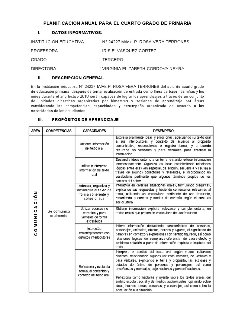Planificacion Anual de Tercer Grado | PDF | Estadísticas | Información