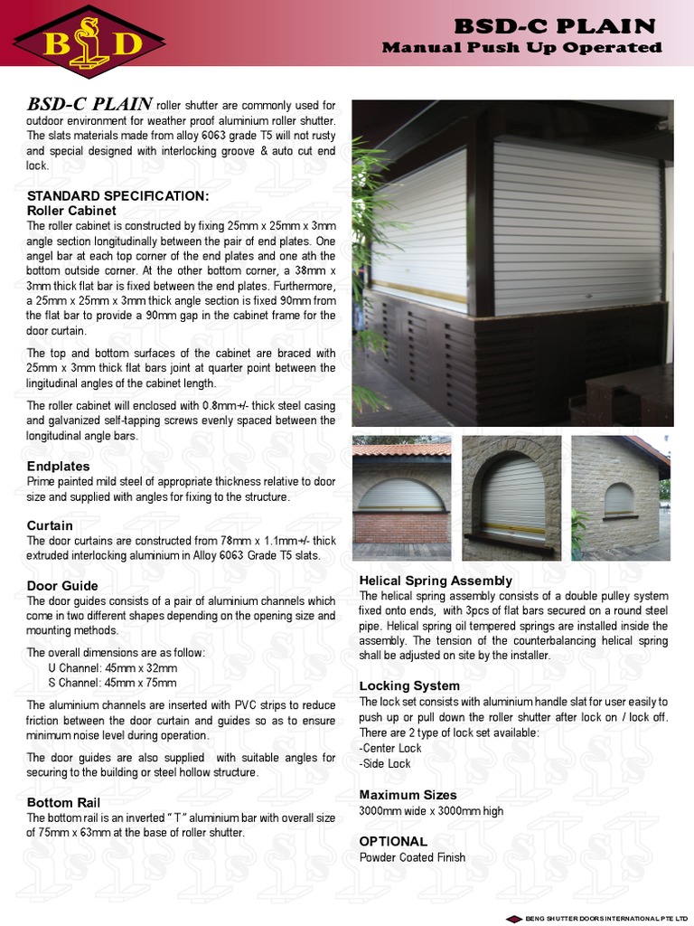 BSD-C Plain: Manual Push Up Operated | PDF | Door | Steel