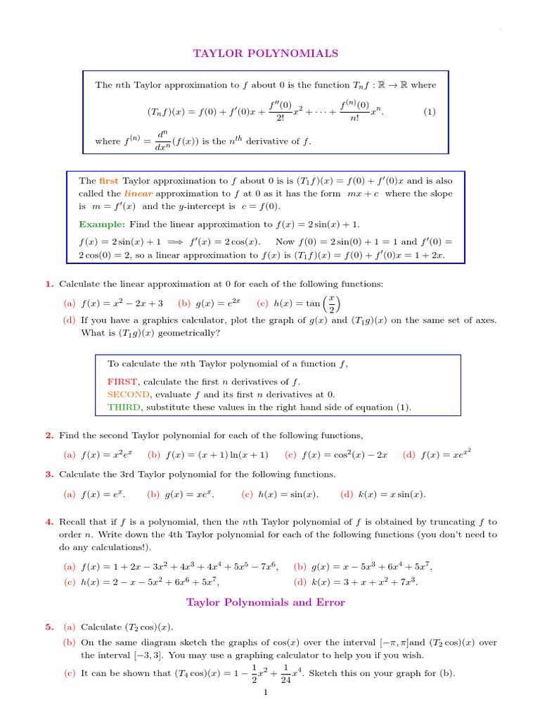 Taylor Polynomials: First Linear | PDF | Sine | Polynomial