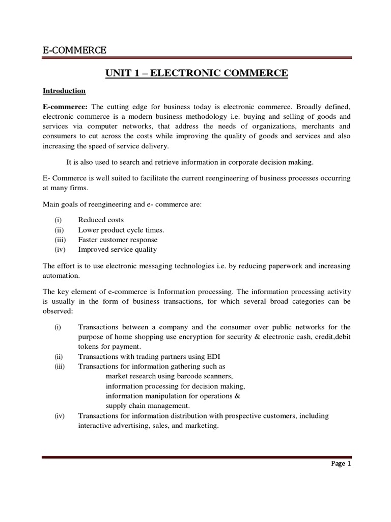 E Commerce Lecture Notes Pdf E Commerce World Wide Web