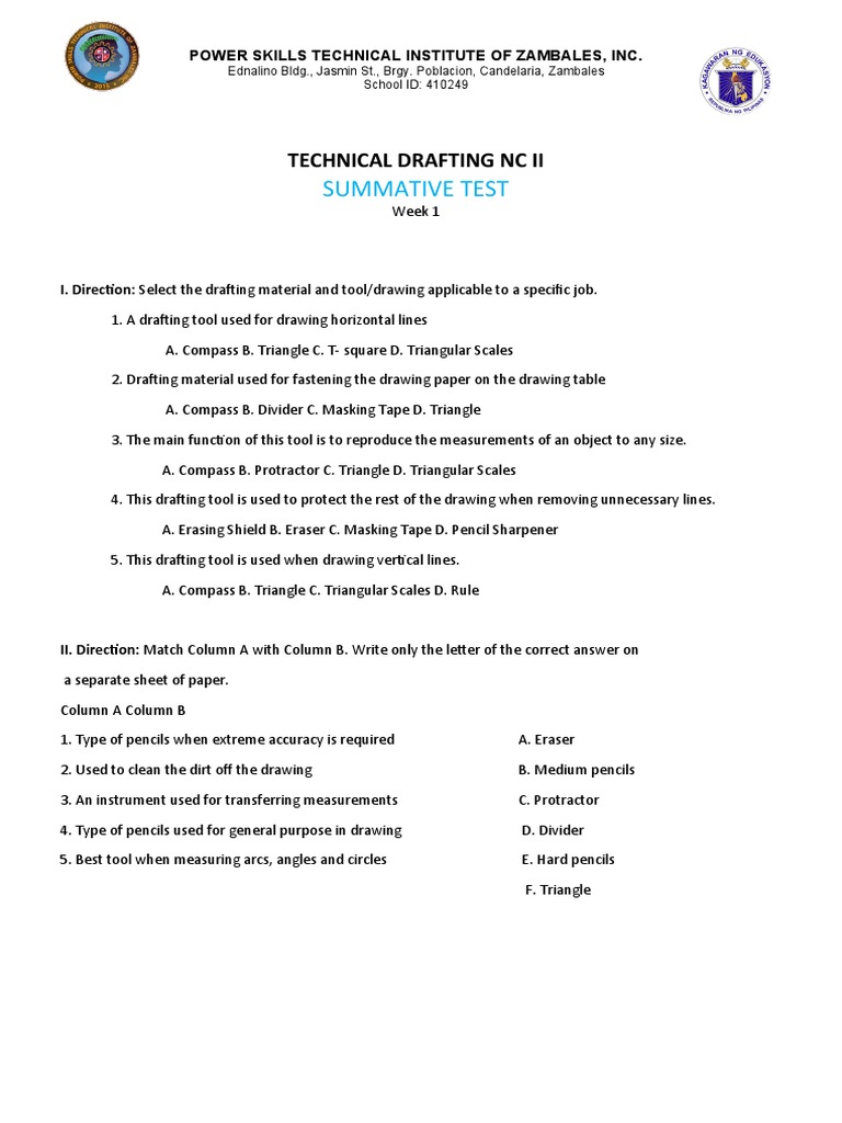 Summative Test: Technical Drafting NC Ii | PDF