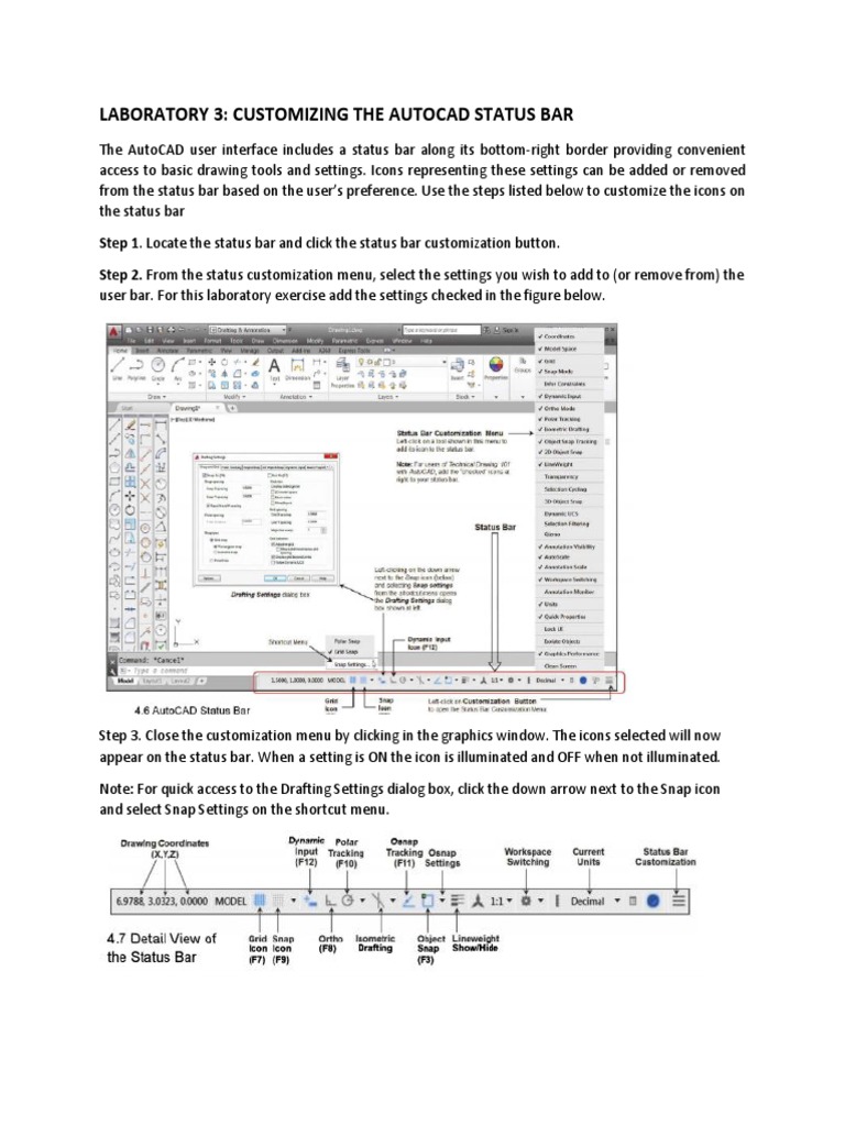 Laboratory 3: Customizing The Autocad Status Bar | PDF