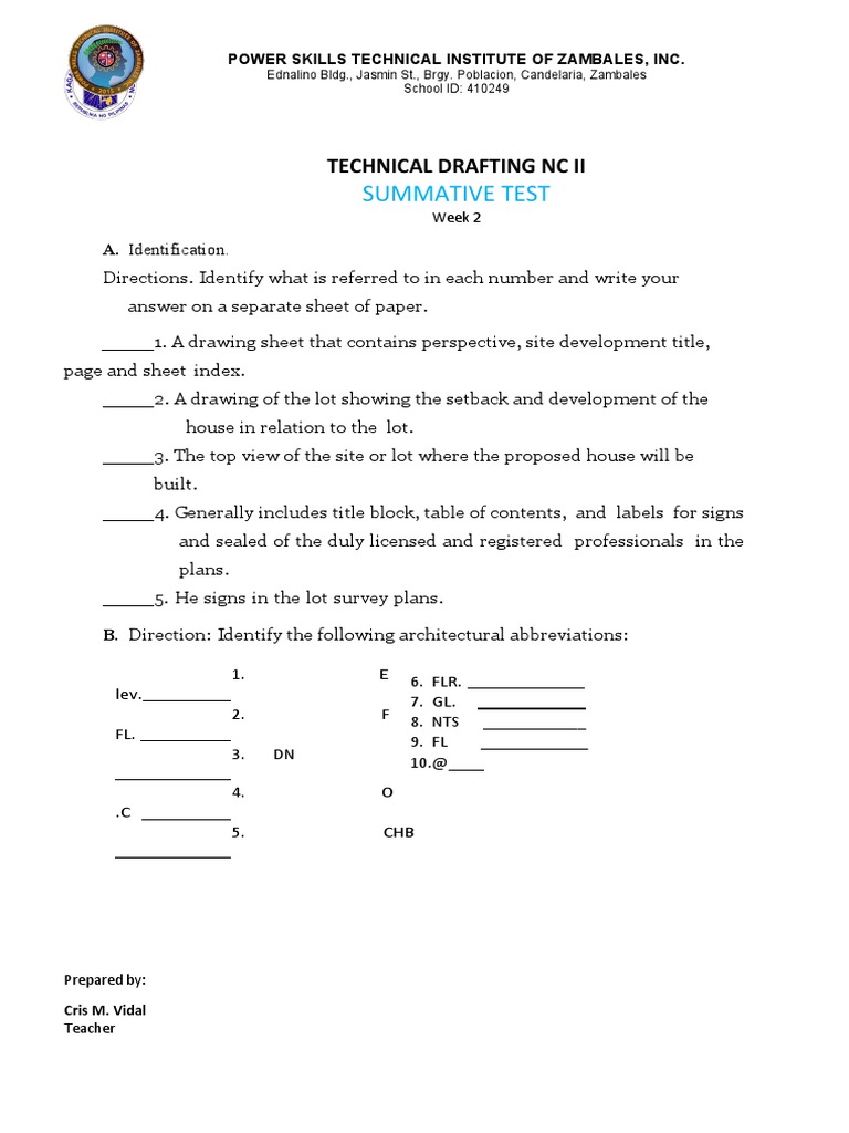 Technical Drafting NC II Summative Test | PDF