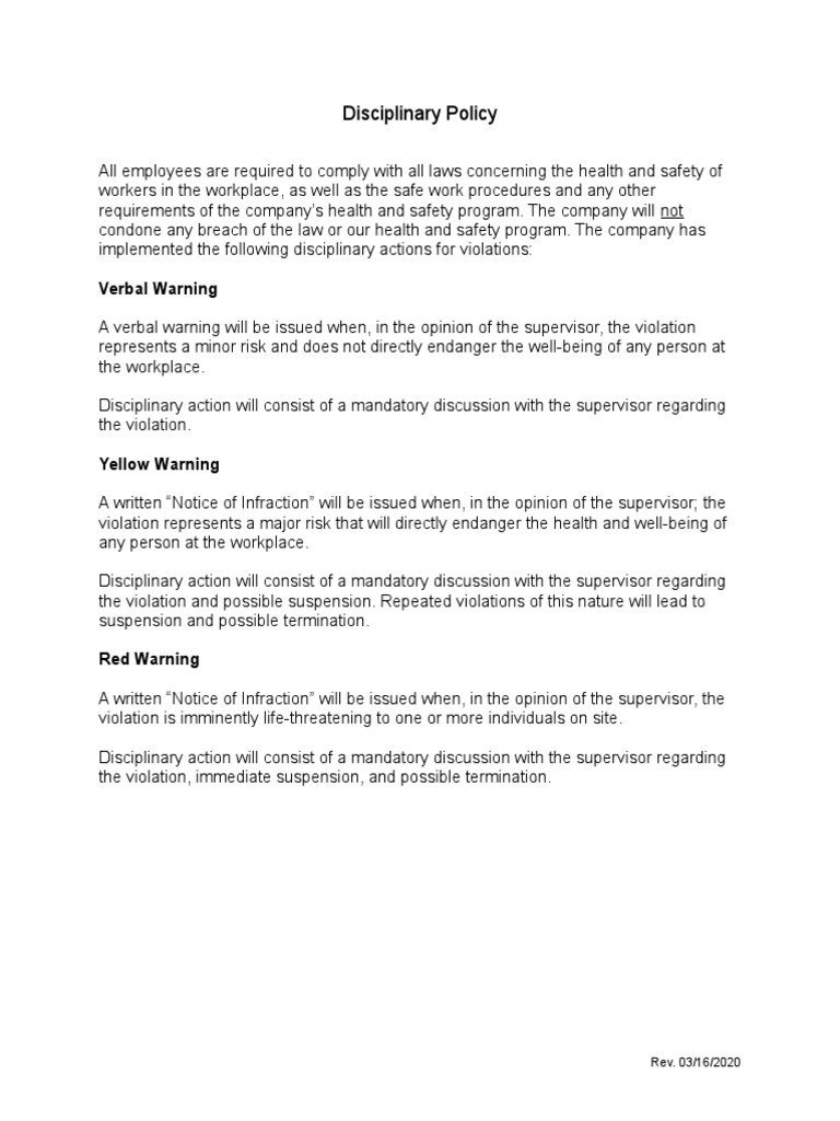 Disciplinary Policy: Verbal Warning | PDF