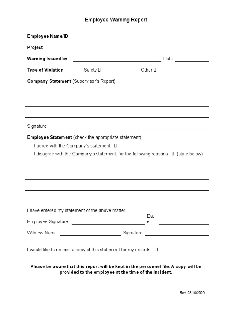 Employee Warning Report Template | PDF