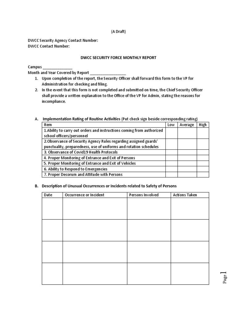 A Draft Security Monthly Report | PDF | Security Guard | National Security