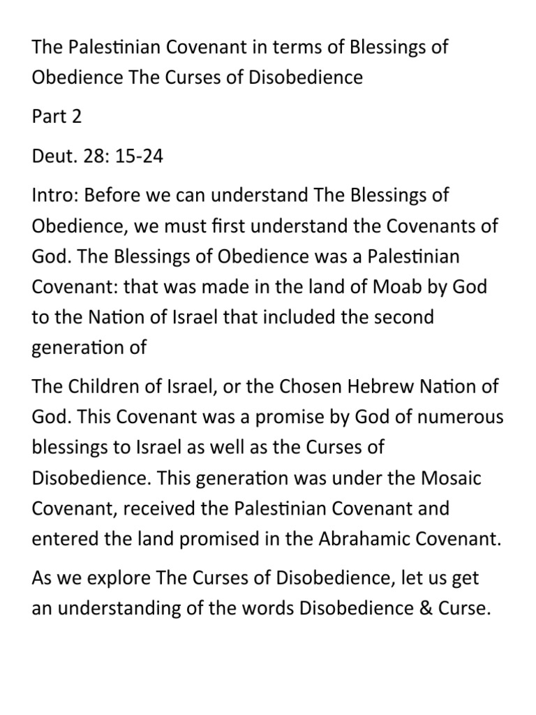 The Palestinian Covenant in Terms of Blessings of Obedience The Curses ...