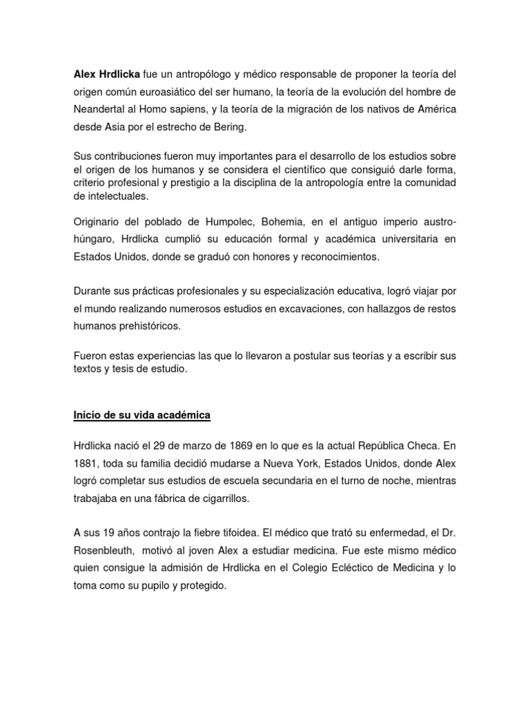 Legado de Alex Hrdlicka en Antropología | PDF | Antropología | Américas