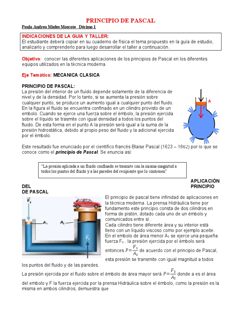 Guia #1 Principio de Pascal | PDF | Mecánica de fluidos | Ciencias fisicas