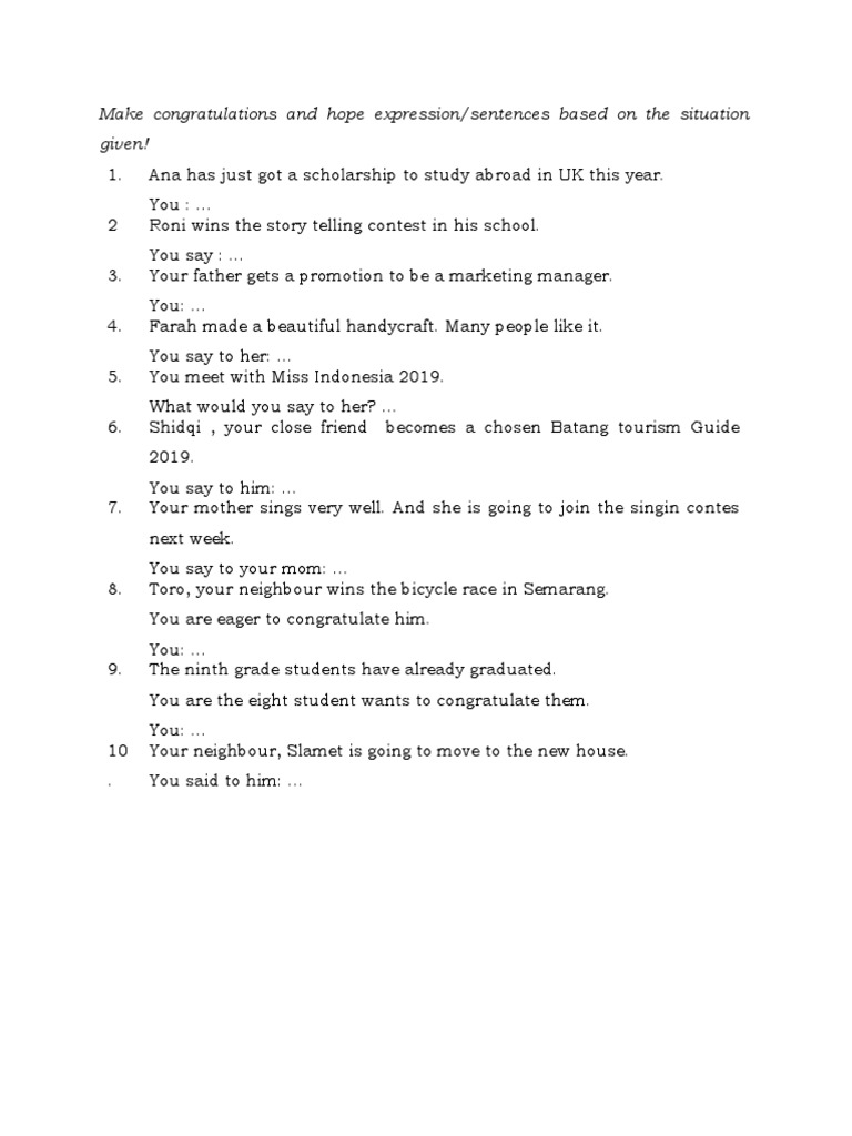 Make Congratulations and Hope Expression/sentences Based On The ...