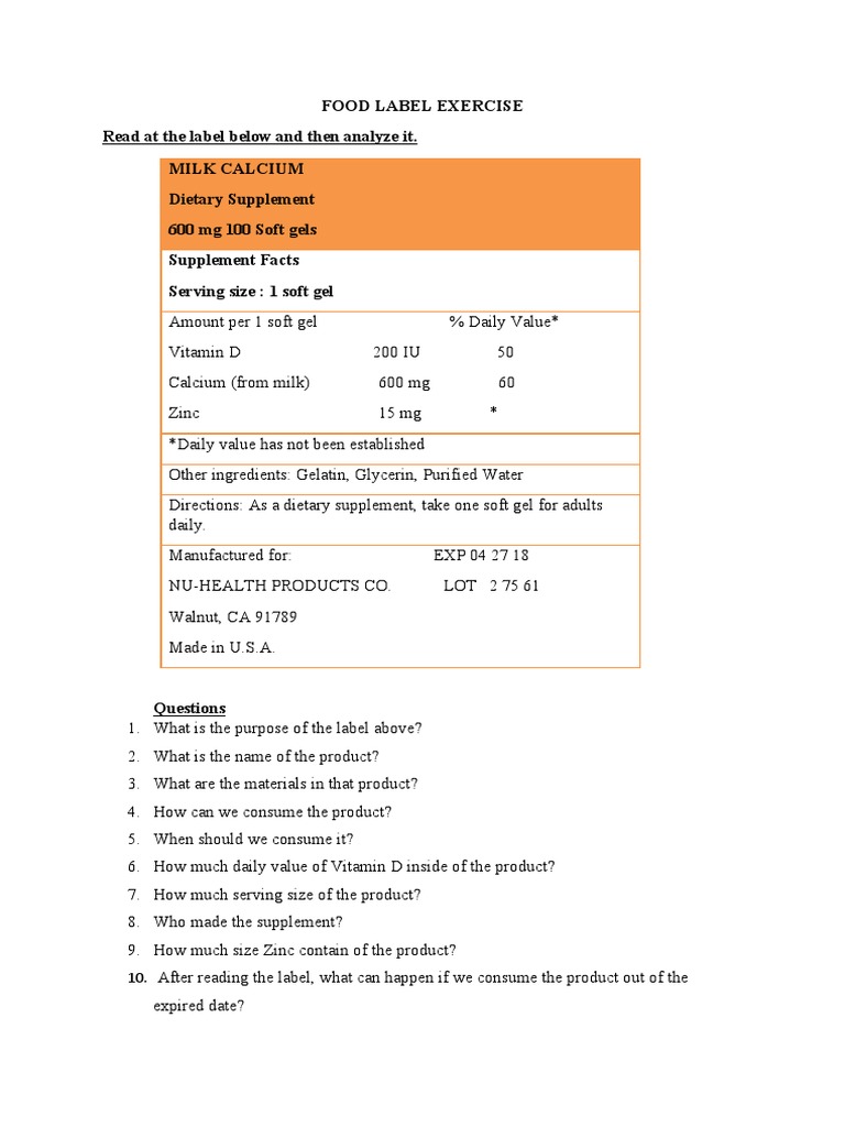 Food Label Exercise | PDF | Cooking, Food & Wine | Lifestyle