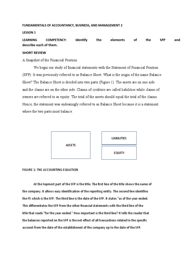 Fundamentals of Accountancy Lesson 1 | PDF | Balance Sheet | Equity ...
