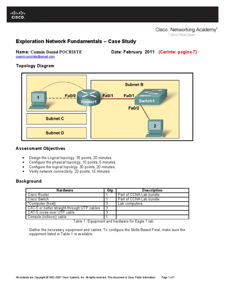 Case Study - CCNA - Sem1 - Cosmin Daniel POCRISTE | PDF | Ip Address | Cisco Certifications