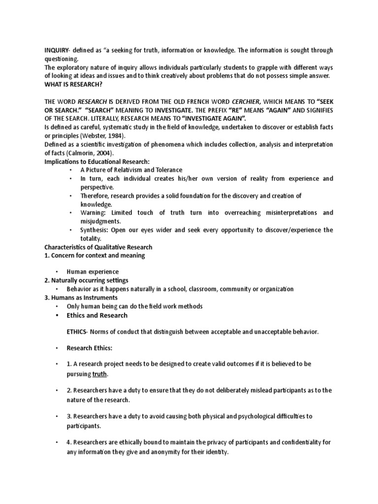 Inquiry Research Handout | PDF | Qualitative Research | Quantitative ...