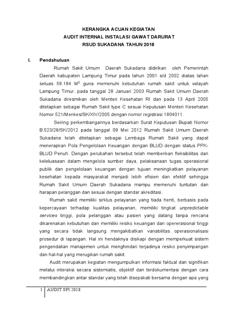 KAK Audit SPI IGD RSUD Sukadana 2018 | PDF