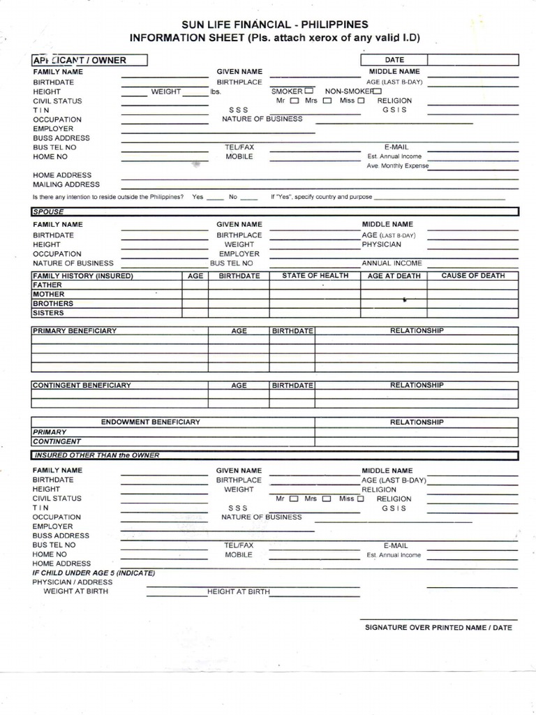 Sunlife Insurance Information Sheet PDF | PDF