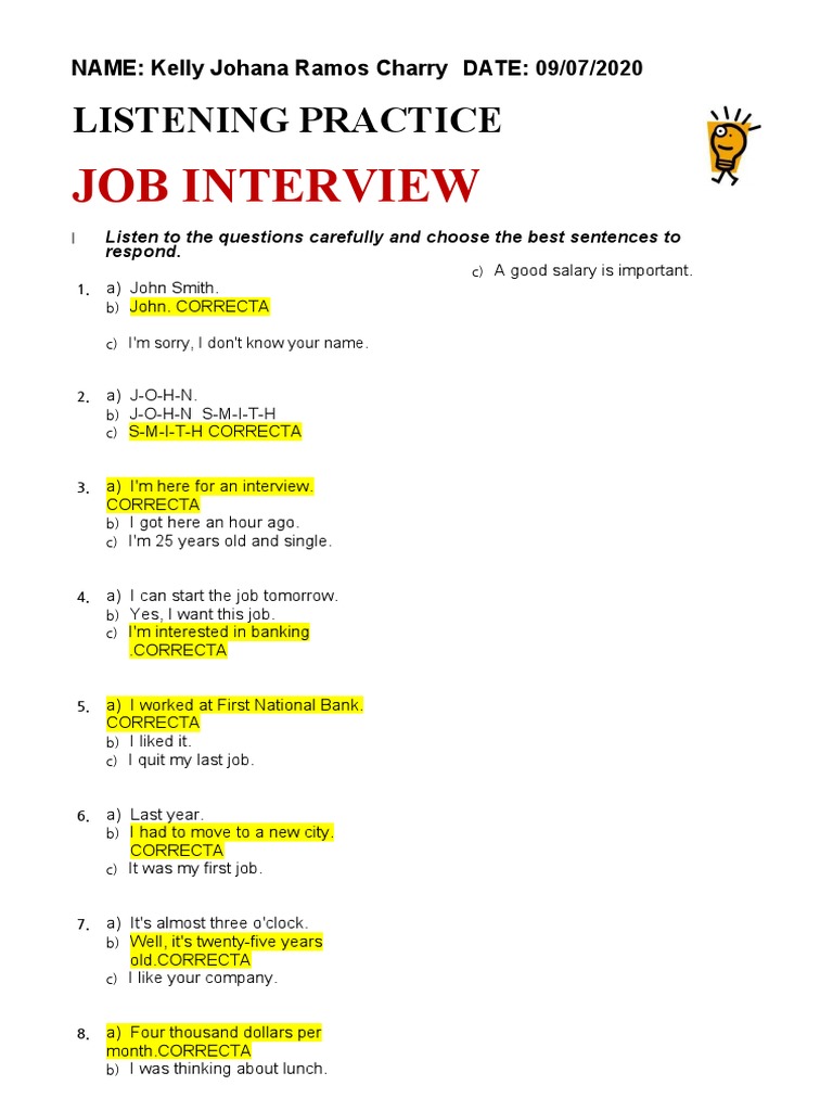 Job Interview: Listening Practice | PDF
