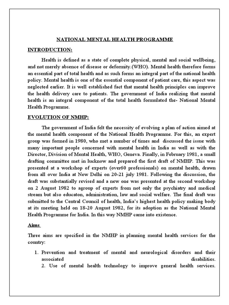 National Mental Health Programme | PDF | Mental Health | Psychiatric ...