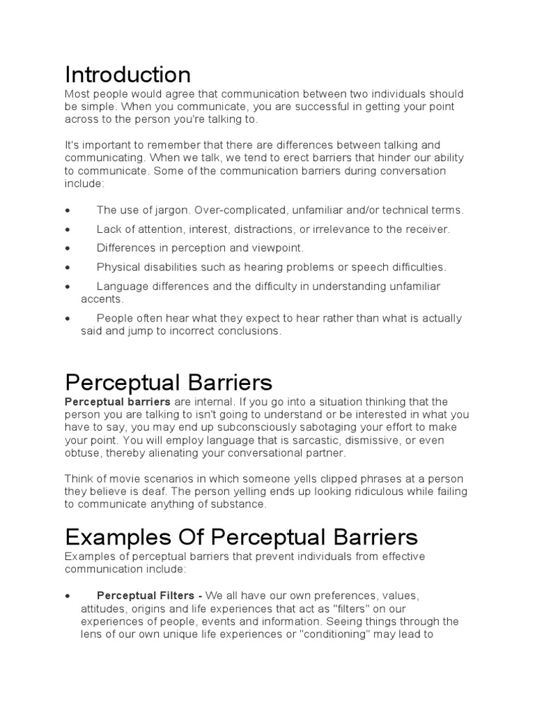 Overcoming Communication Barriers: Understanding Perceptual and ...