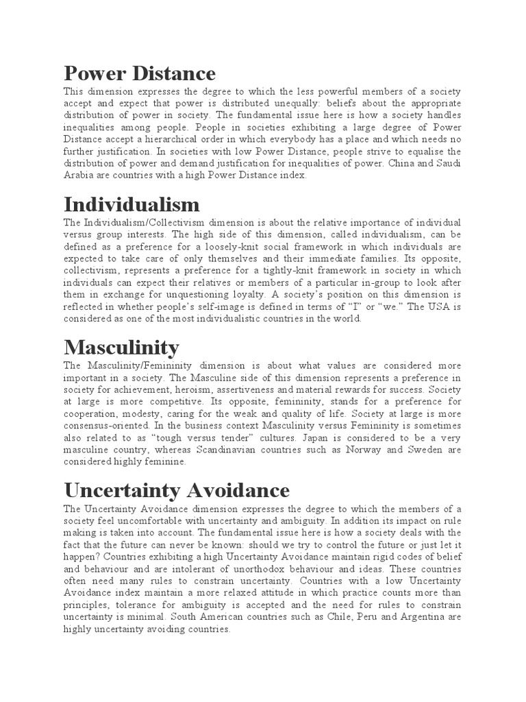 Power Distance | PDF | Collectivism | Behavioural Sciences