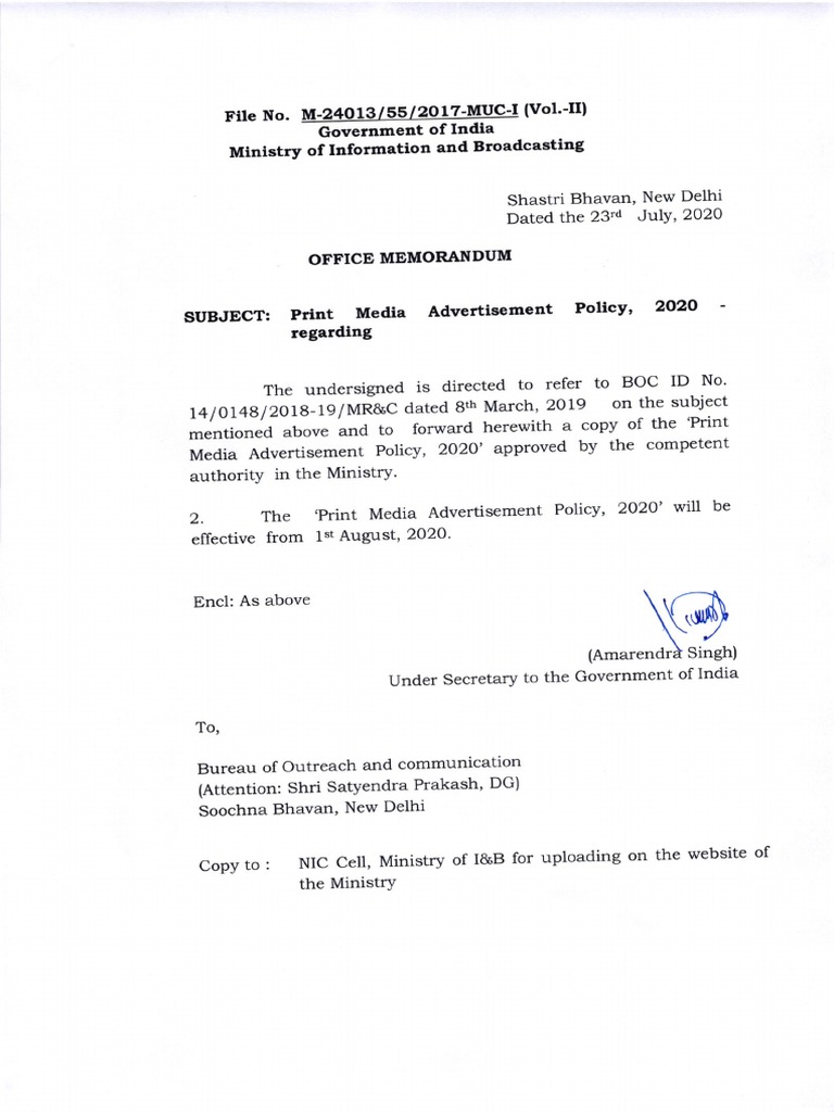 Final Print Media Advt Policy Revision Dated 23072020 PDF | PDF | Newsprint | Newspapers