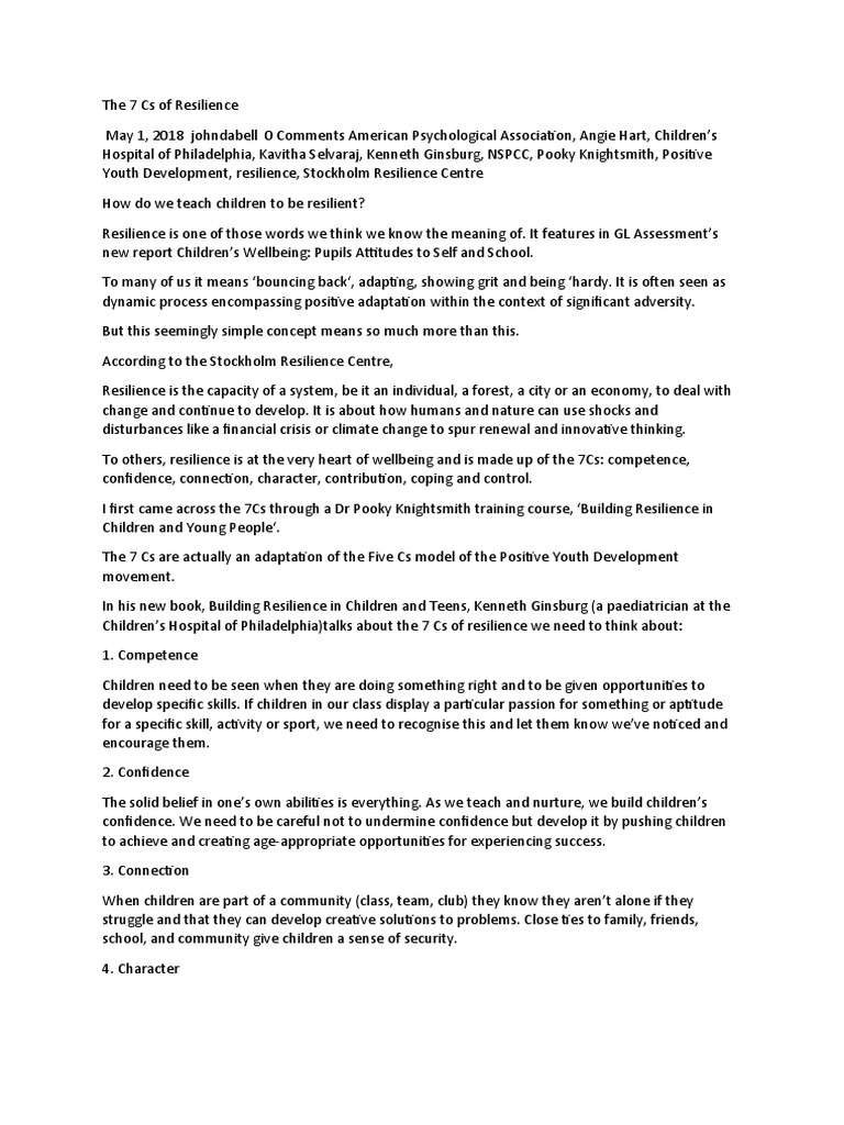 The 7 Cs of Resilience: A Framework for Developing Competence ...