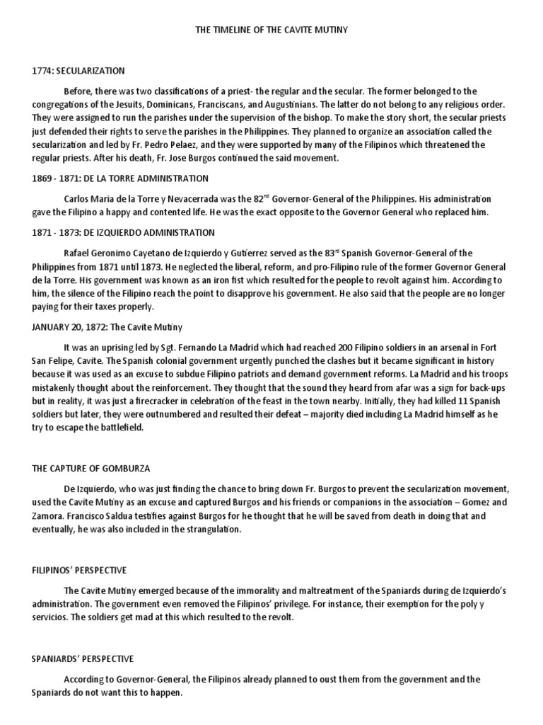 The Timeline of The Cavite Mutiny | PDF | Spanish Colonization Of The ...