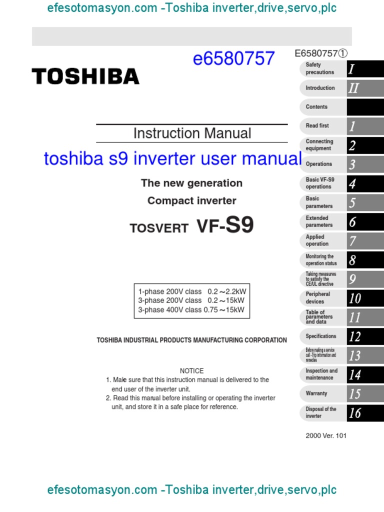 L Toshiba S9 Inverter Manual PDF | PDF | Electronics | Computing