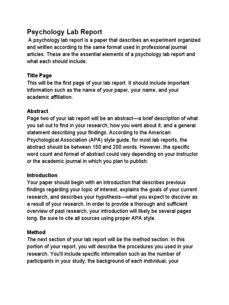 Sample Lab Report Apa Style