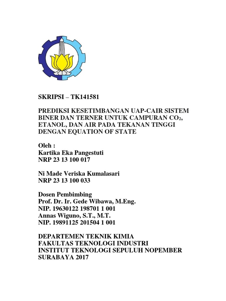Prediksi Kesetimbangan Uap-Cair Sistem Biner Dan Terner Untuk Campuran ...