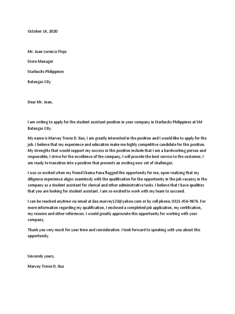 Application for Student Assistant at Starbucks | PDF | Career & Growth