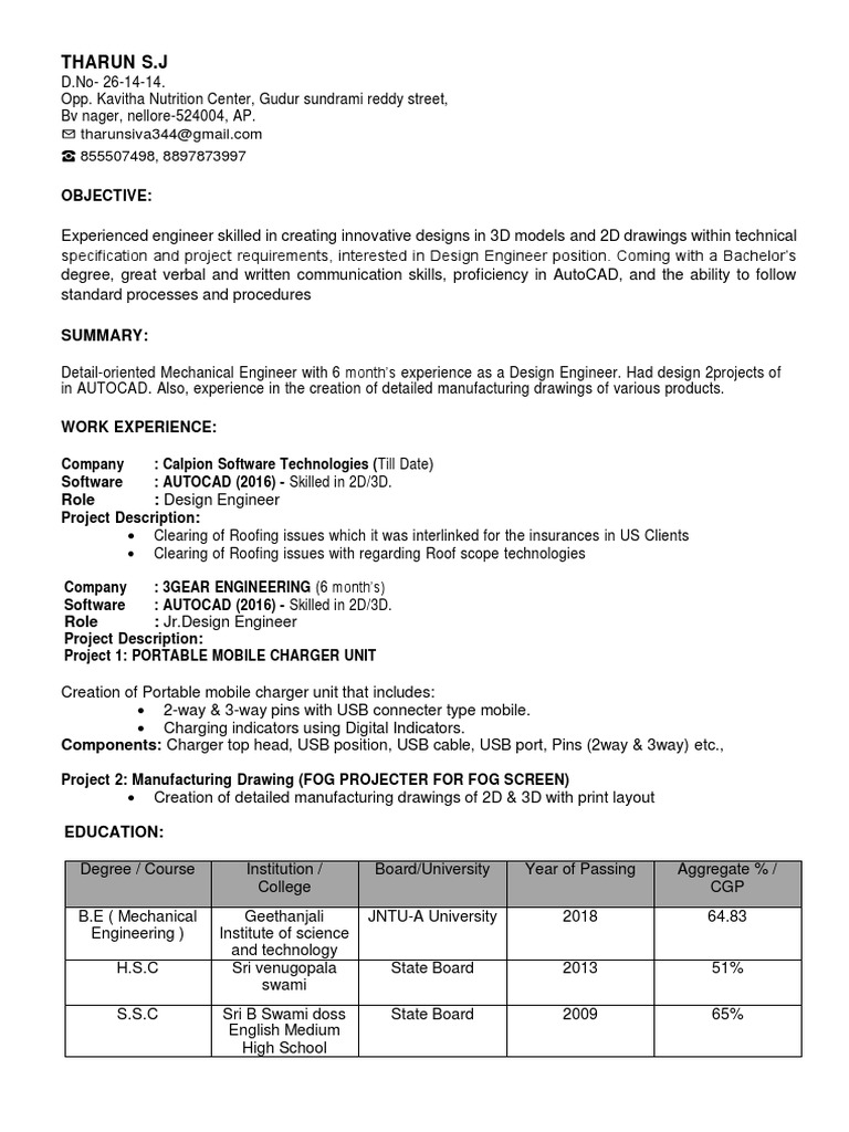 Tharun Resume | PDF | Engineer | Usb