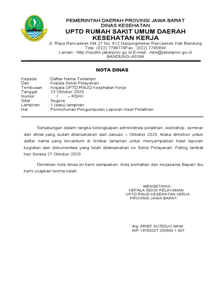 Nota Dinas Permintaan Laporan Kegiatan | PDF