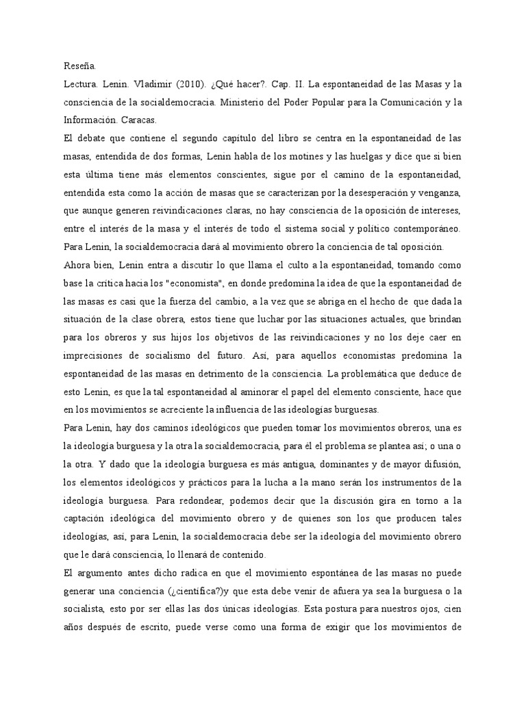 Reseña. Qué Hacer. Lenin | PDF | Ideologías | Vladimir Lenin