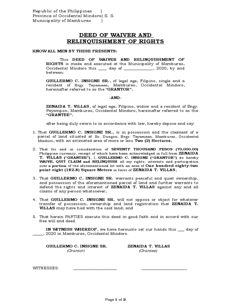 Relinquishment of Rights | PDF | Deed | Land Law