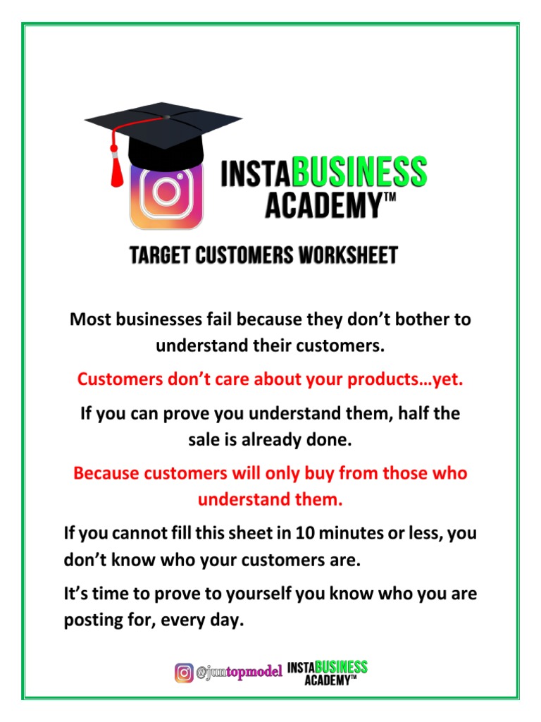 Target Customers Worksheet | PDF