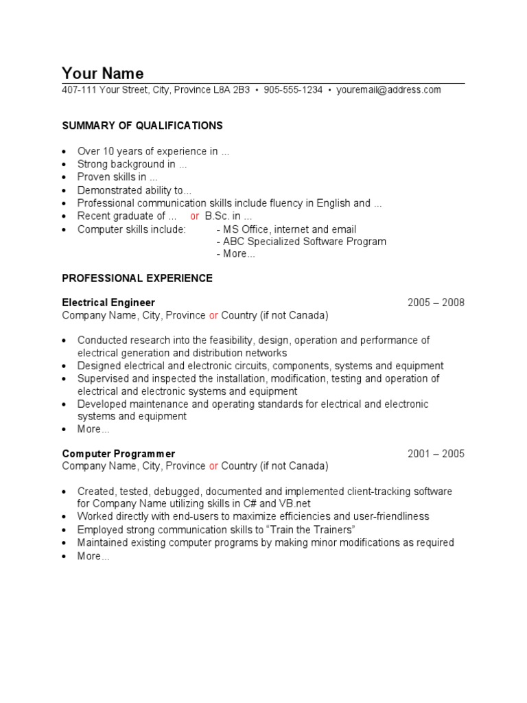 Your Name: Summary of Qualifications | PDF | Bachelor's Degree | Engineer